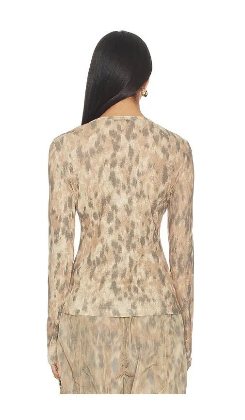 GANNI Printed Marl Mesh Long Sleeve Top