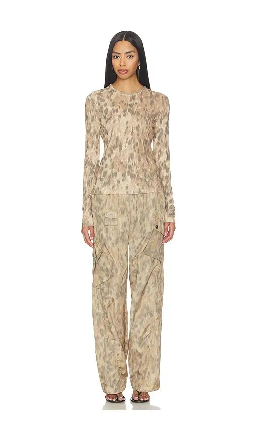 GANNI Printed Marl Mesh Long Sleeve Top