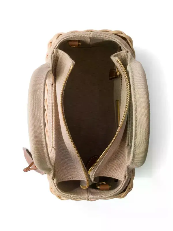 Prada Small Wicker And Canvas Tote Bag - Neutrals
