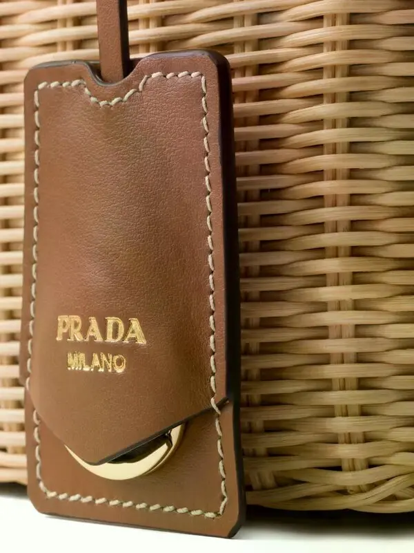 Prada Small Wicker And Canvas Tote Bag - Neutrals