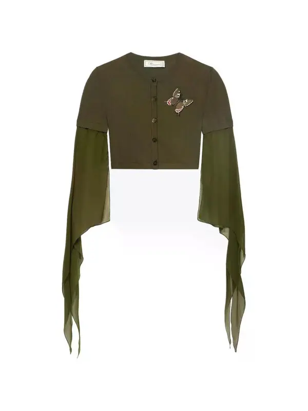 Blumarine Butterfly-appliqué Crop Top - Green