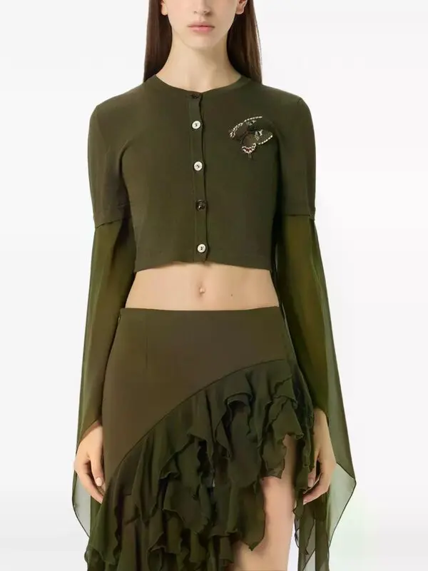 Blumarine Butterfly-appliqué Crop Top - Green