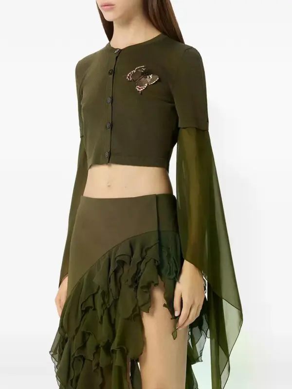 Blumarine Butterfly-appliqué Crop Top - Green