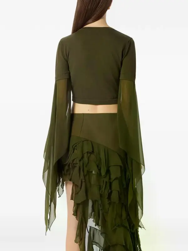 Blumarine Butterfly-appliqué Crop Top - Green