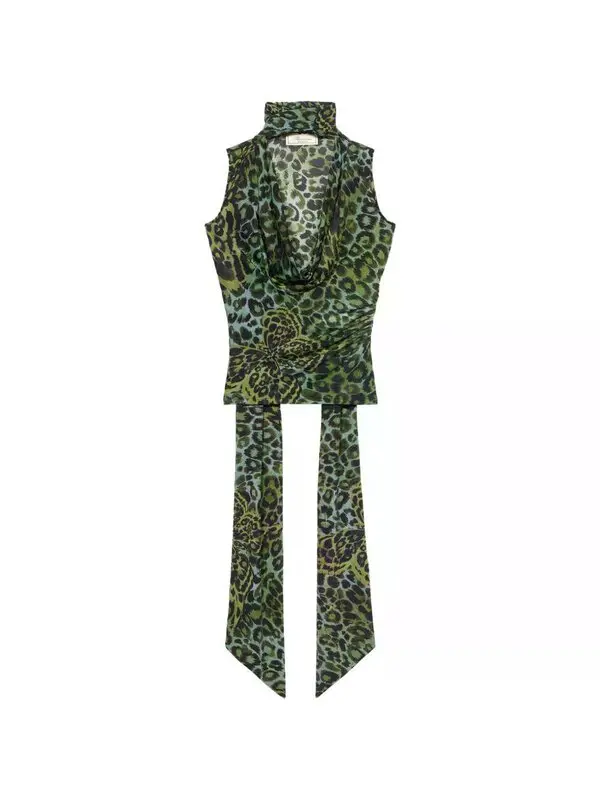 Blumarine Animal Print Cowl-neck Top