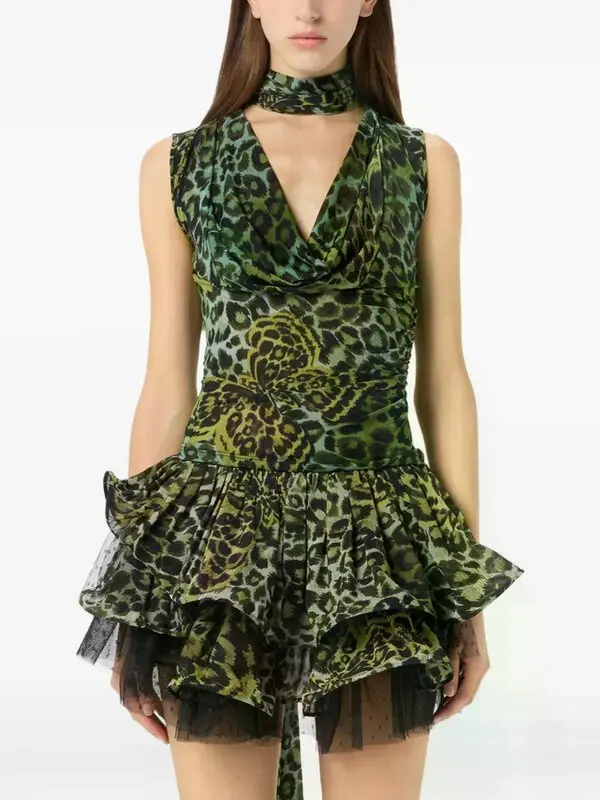 Blumarine Animal Print Cowl-neck Top