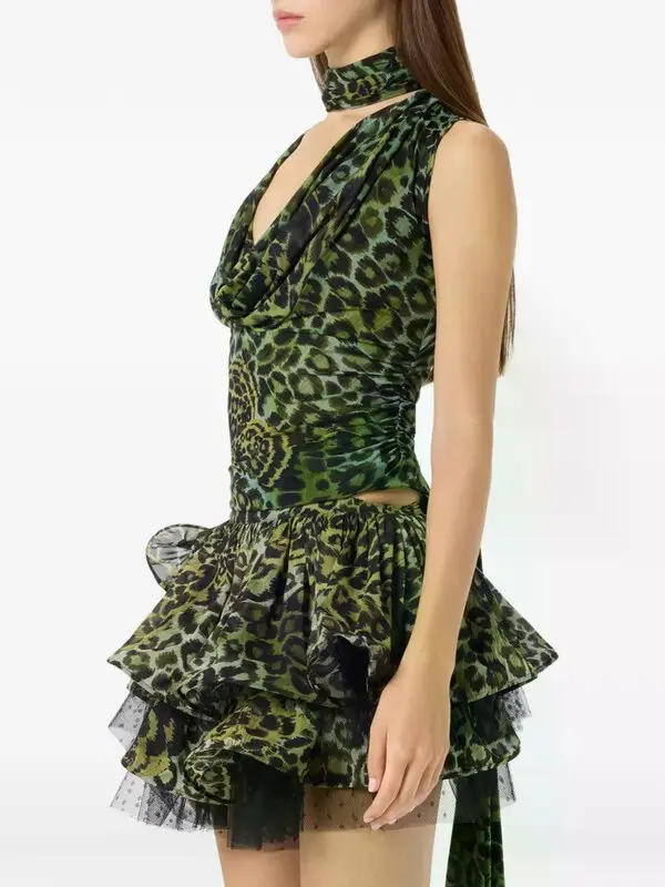 Blumarine Animal Print Cowl-neck Top