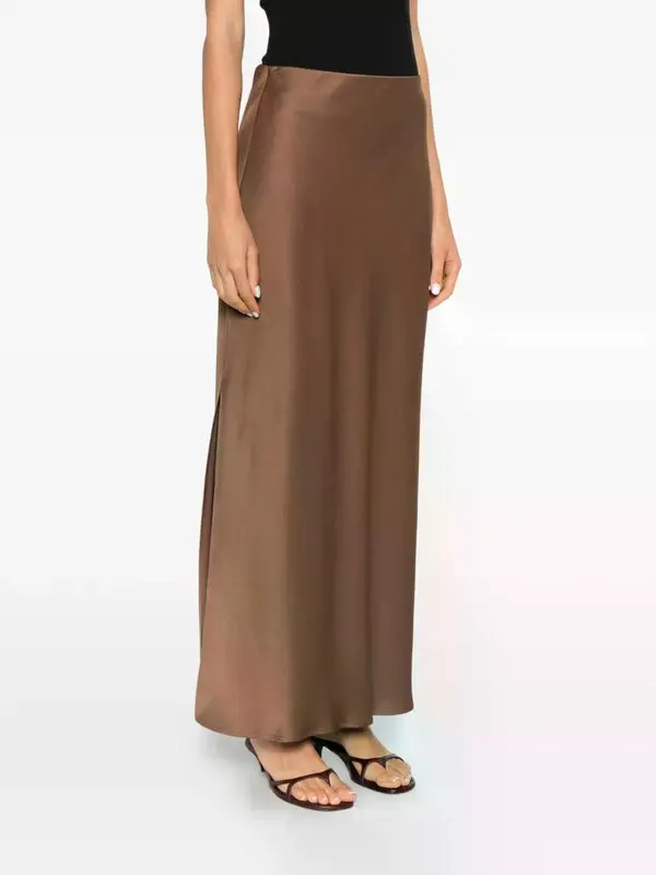 Brunello Cucinelli Satin-finish Slit Maxi Skirt - Brown