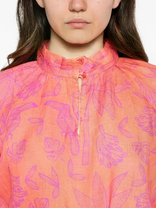 Nimo With Love Tropical-print Ruffled Blouse