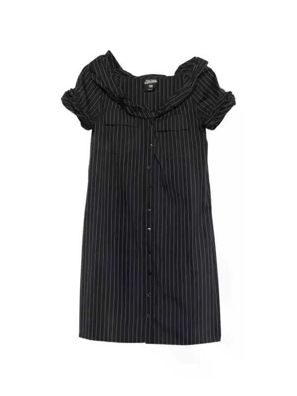 JEAN PAUL GAULTIER 2000s Pinstripe Off-the-shoulder Mini Dress - Black