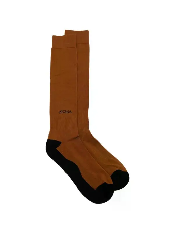 Zegna Logo-print Color-block Socks - Brown