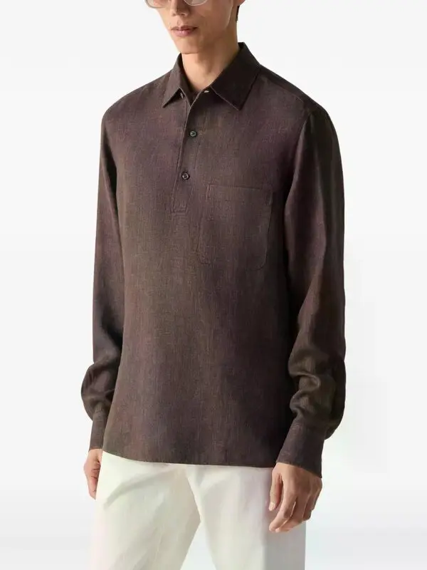 Zegna Oasi Linen Polo Shirt - Brown