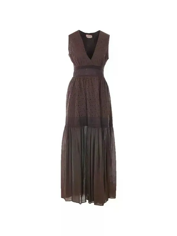 TWINSET Broderie-anglaise Flounced Dress - Brown