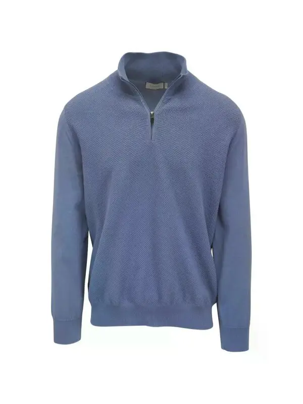 Canali Textured-knit Zip-up Sweater - Blue
