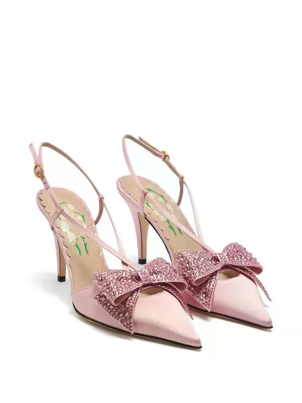 Valentino Garavani Slingback Pumps In Satin With Embellished Bow Detailing