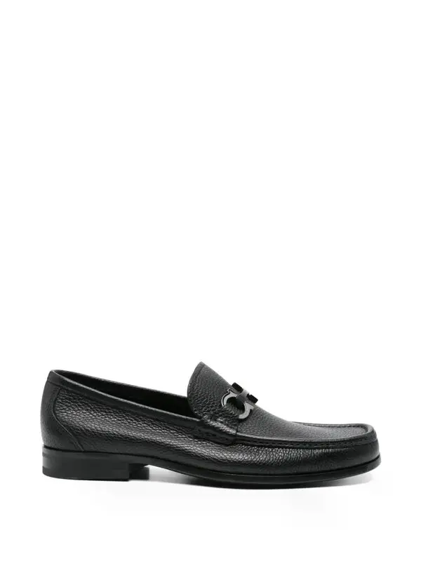 FERRAGAMO Gancini Pebbled-leather Loafers - Black