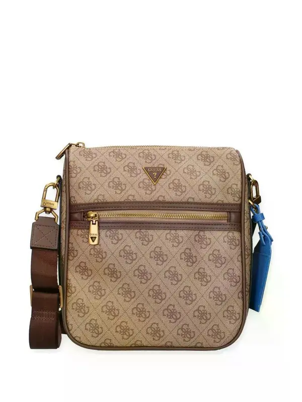 Guess Monogram Messenger Bag With Logo Plaque - Neutrals