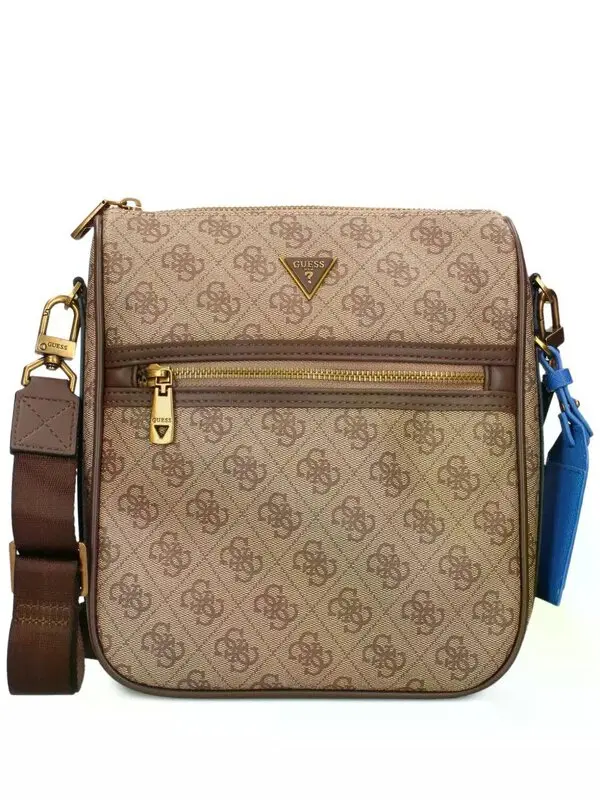 Guess Monogram Messenger Bag With Logo Plaque - Neutrals