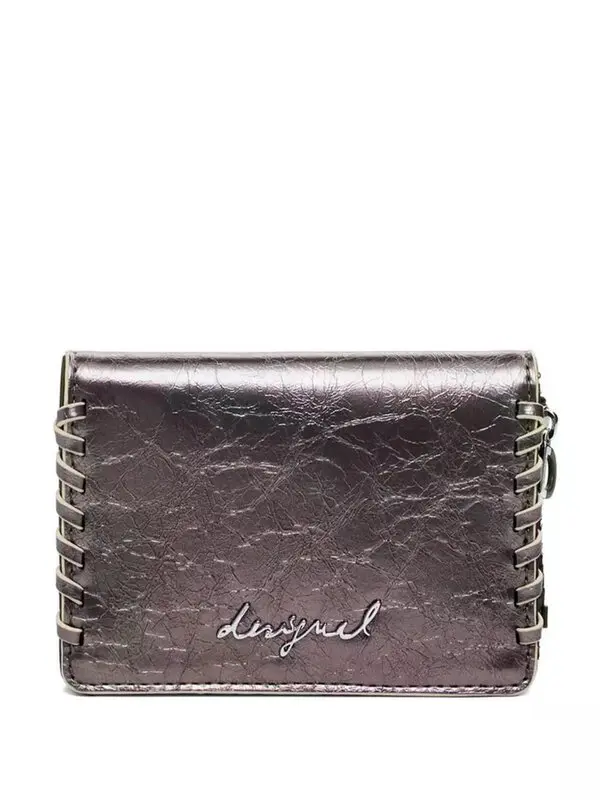 Desigual Small Logo-detail Metallic Wallet - Grey