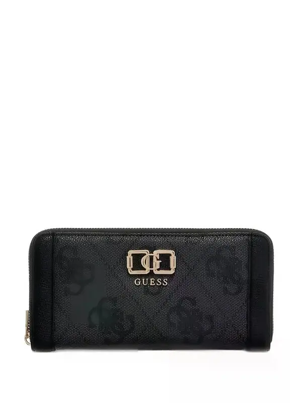 Guess Logo Patterned Zip Wallet - Black