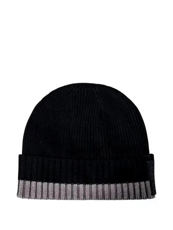 Armani Exchange Ribbed-knit Logo-patch Beanie Hat - Black