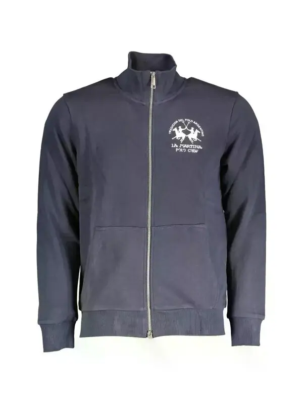 LA MARTINA Logo-embroidered Zip-up Cotton Sweatshirt - Blue