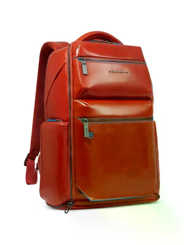 PIQUADRO Personalizable Leather Laptop Backpack - Orange