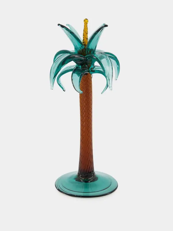 GORDIOLA Hand-blown Glass Palm Tree Sculpture - Green