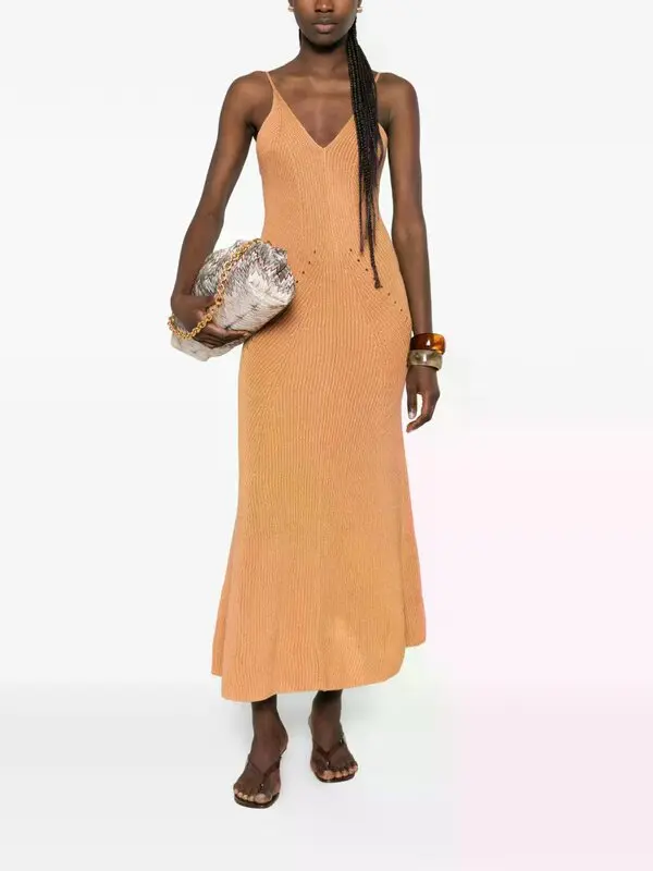Erika Cavallini Ribbed-knit Open-back Maxi Dress - Brown