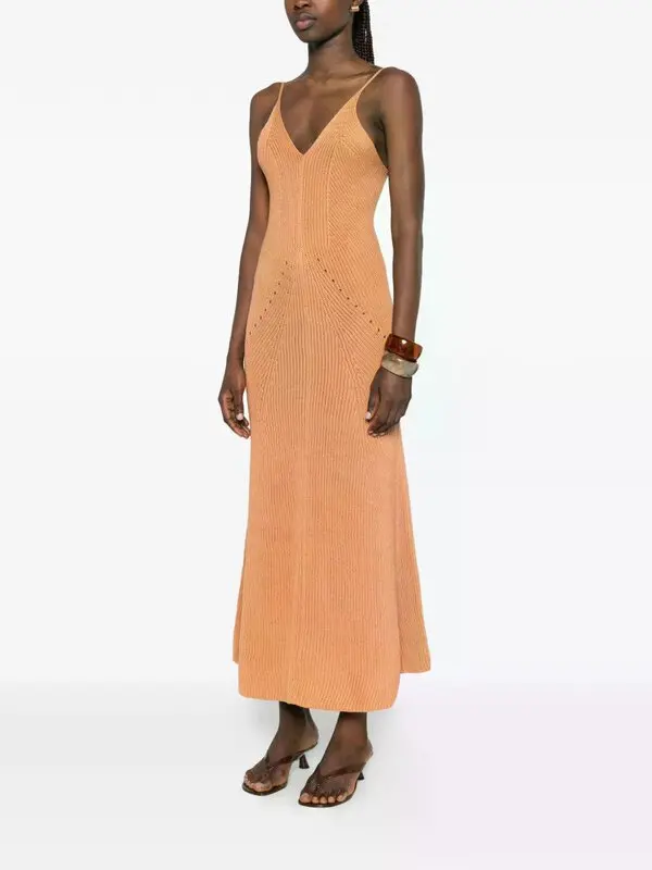Erika Cavallini Ribbed-knit Open-back Maxi Dress - Brown
