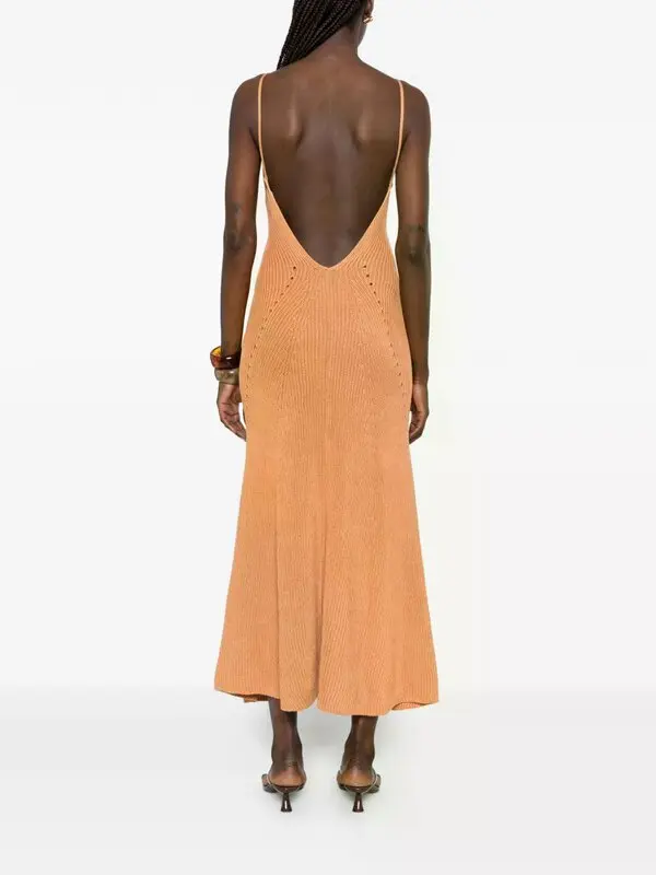 Erika Cavallini Ribbed-knit Open-back Maxi Dress - Brown