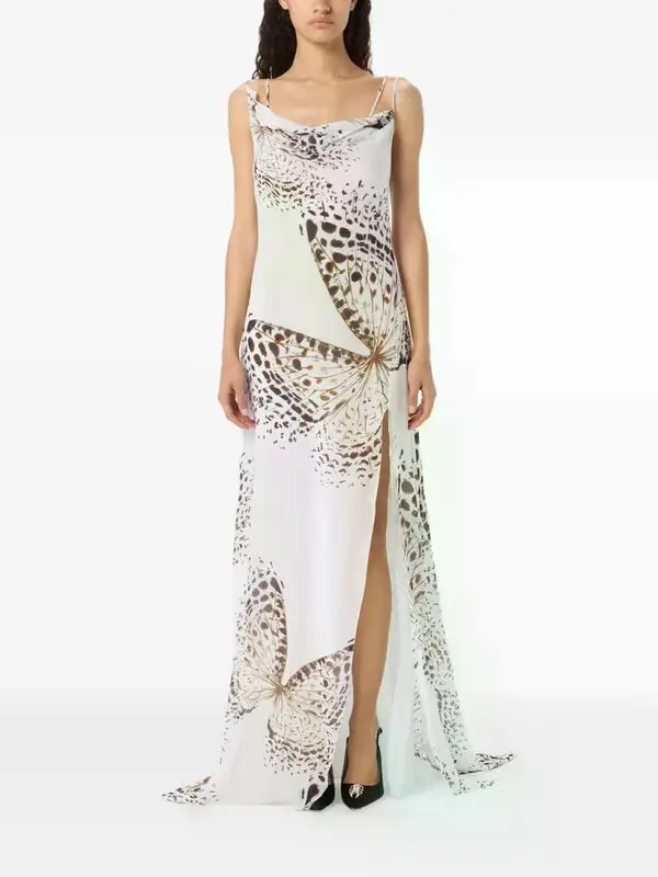 Blumarine Butterfly-Print Asymmetric Dress - White - 30% Off | Editorialist