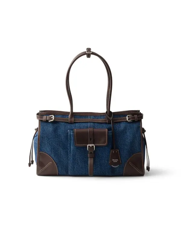 Prada Denim And Leather Handbag - Blue