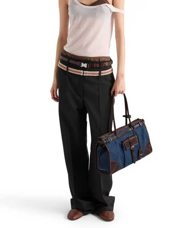 Prada Denim And Leather Handbag - Blue