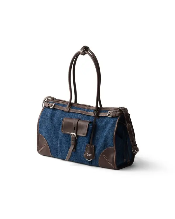 Prada Denim And Leather Handbag - Blue