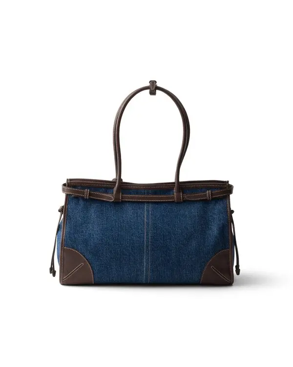 Prada Denim And Leather Handbag - Blue