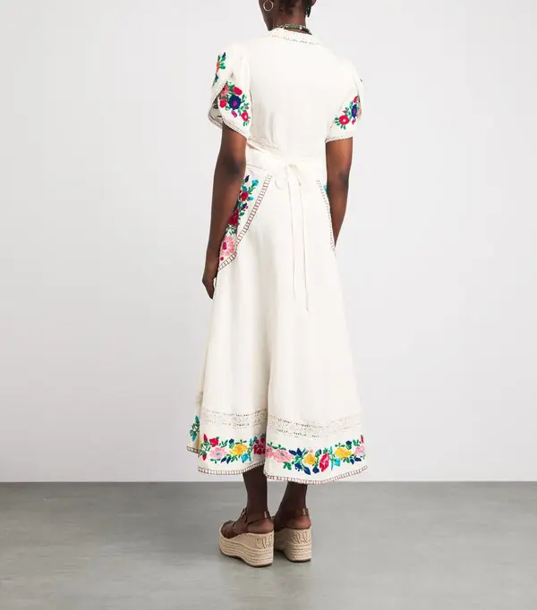 Rixo Linen-Blend Embroidered Novara Midi Dress - Ivory | Editorialist