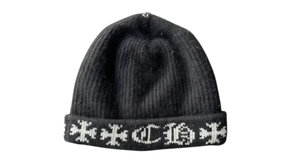 Chrome Hearts Cashmere Beanie With Cross Logo - Black/white