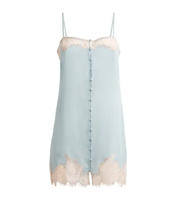 FLEUR DU MAL Silk Lace-trim Juliet Slip Dress - Blue