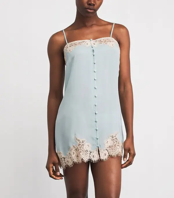 FLEUR DU MAL Silk Lace-trim Juliet Slip Dress - Blue