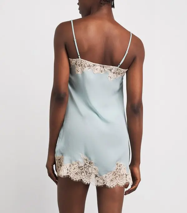 FLEUR DU MAL Silk Lace-trim Juliet Slip Dress - Blue