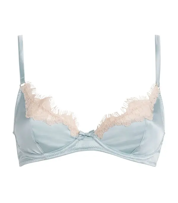 FLEUR DU MAL Silk Lace-trim Juliet Demi Bra - Blue