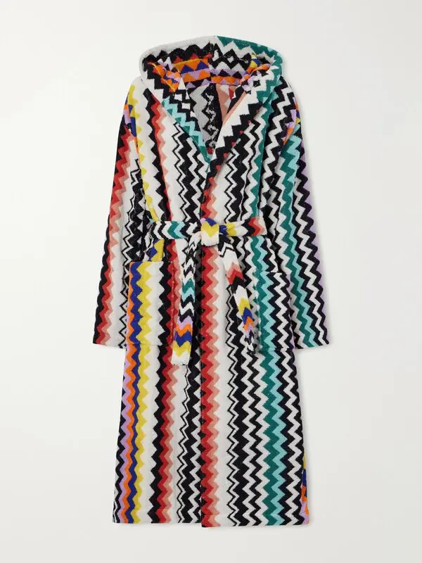 Missoni Hooded Striped Cotton-terry Robe - Blue