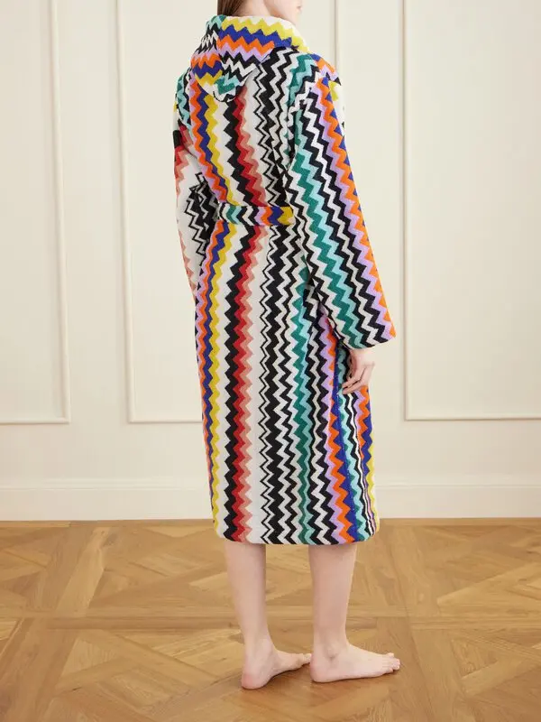 Missoni Hooded Striped Cotton-terry Robe - Blue