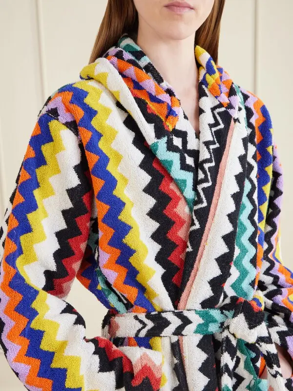 Missoni Hooded Striped Cotton-terry Robe - Blue