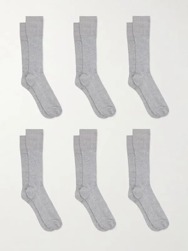 CDLP Set Of Six Ribbed Cotton-blend Socks - Gray