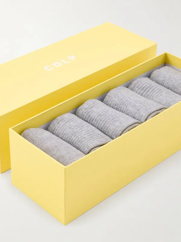 CDLP Set Of Six Ribbed Cotton-blend Socks - Gray