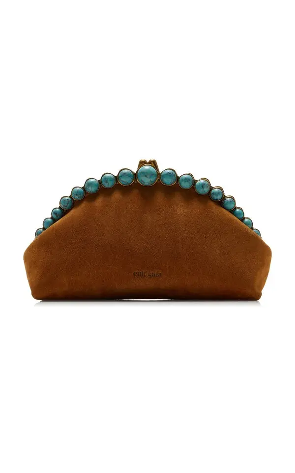 Cult Gaia Una Suede Clutch With Beaded Gold Frame