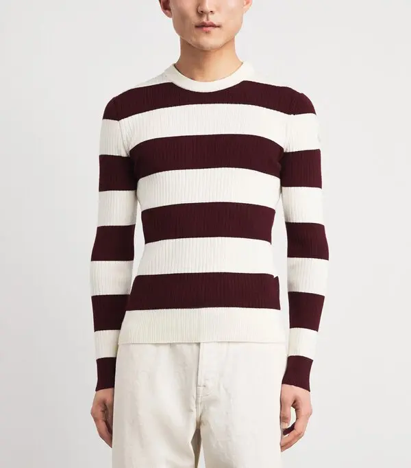 Moncler Striped Virgin Wool Sweater - Red