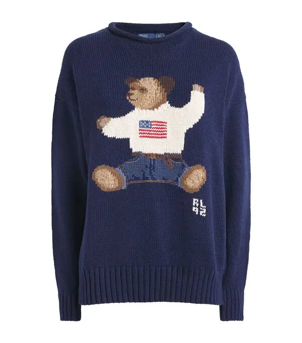 Polo Ralph Lauren Cotton-linen Sitting Polo Bear Pullover Sweater - Navy